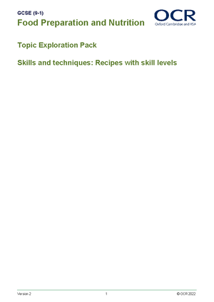 Food Preparation and Nutrition NEA 2 AFL - Assessment For Learning ...