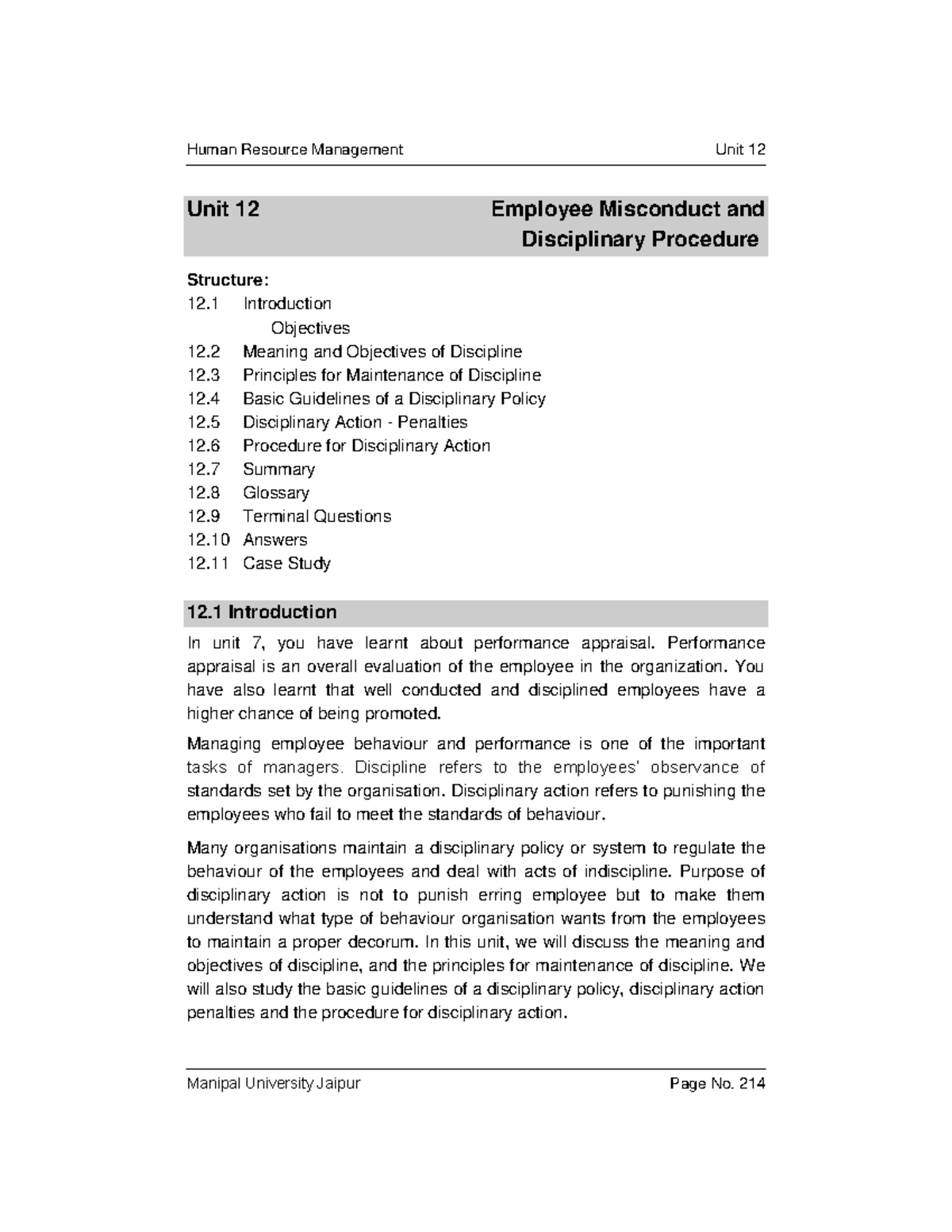 Unit 12: Understanding Employee Misconduct & Disciplinary Measures ...
