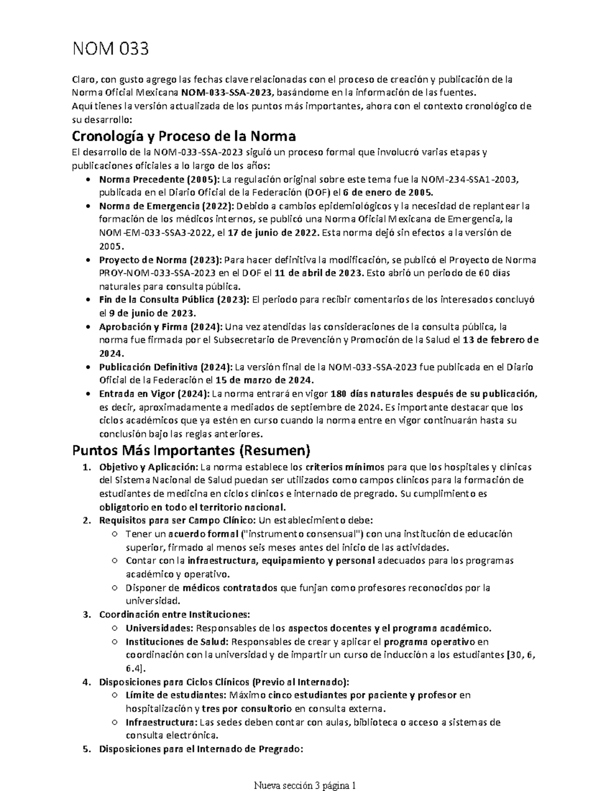 Cronología y Puntos Clave del Proceso de NOM-033-SSA-2023 - Studocu