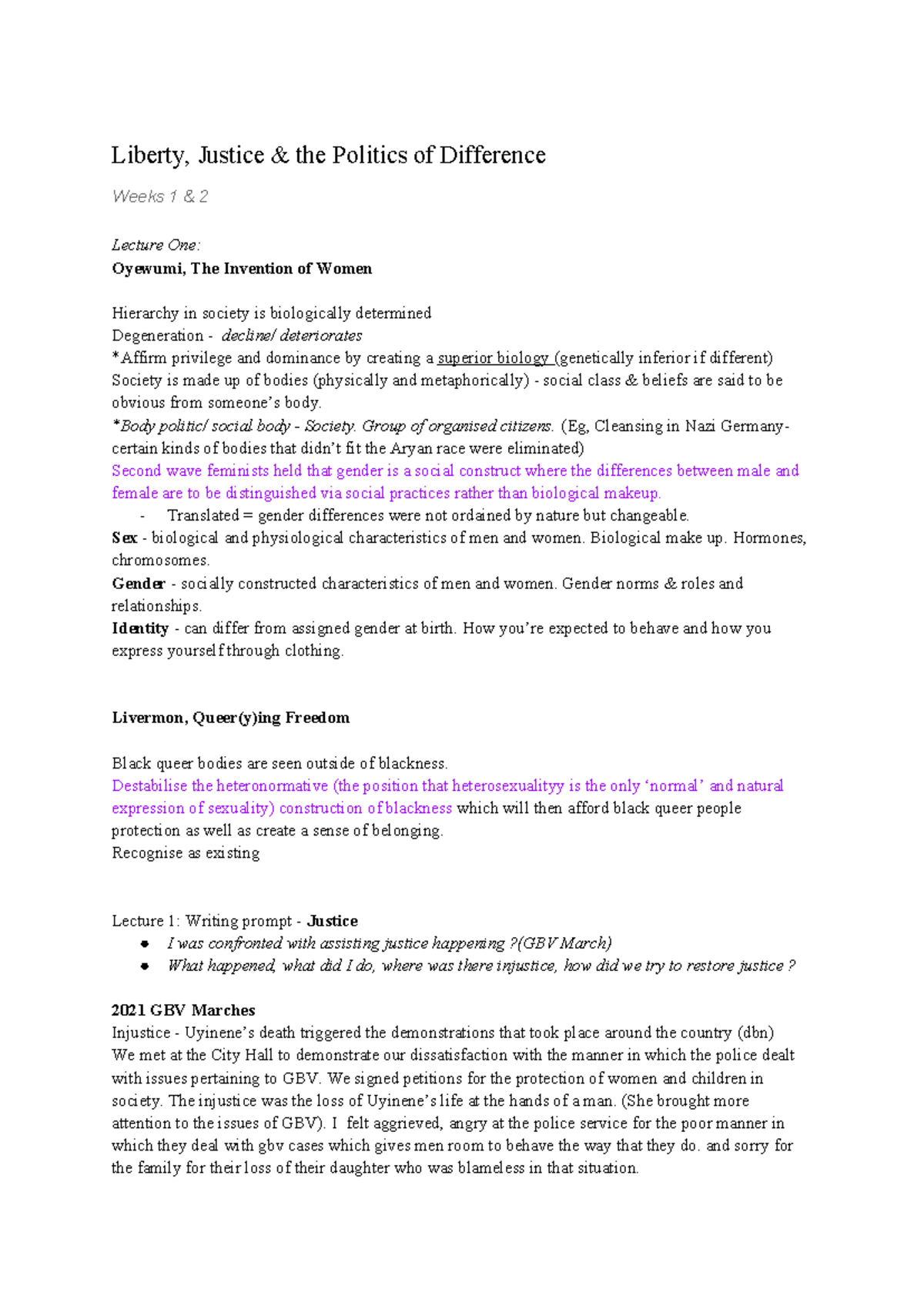 POLS3017A Lecture Notes: Liberty, Justice & Politics of Difference ...