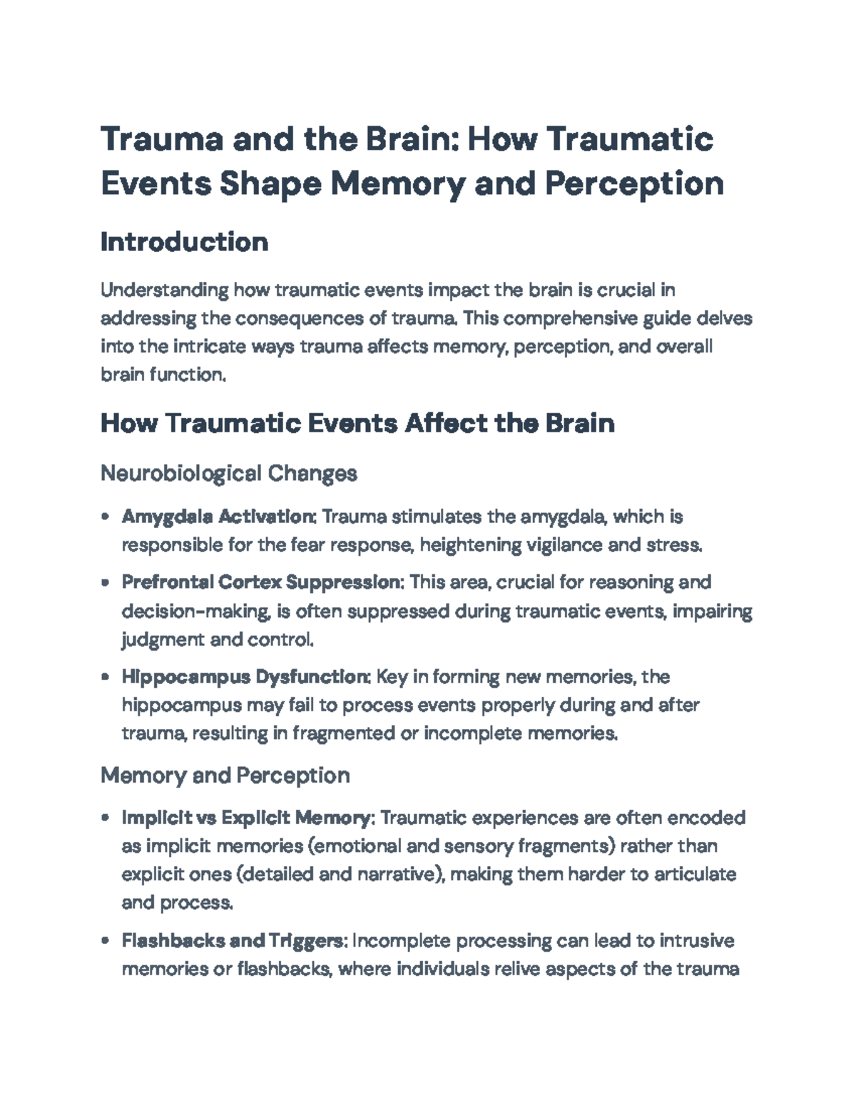 Trauma and the Brain: How Trauma Shapes Memory and Perception - Trauma ...