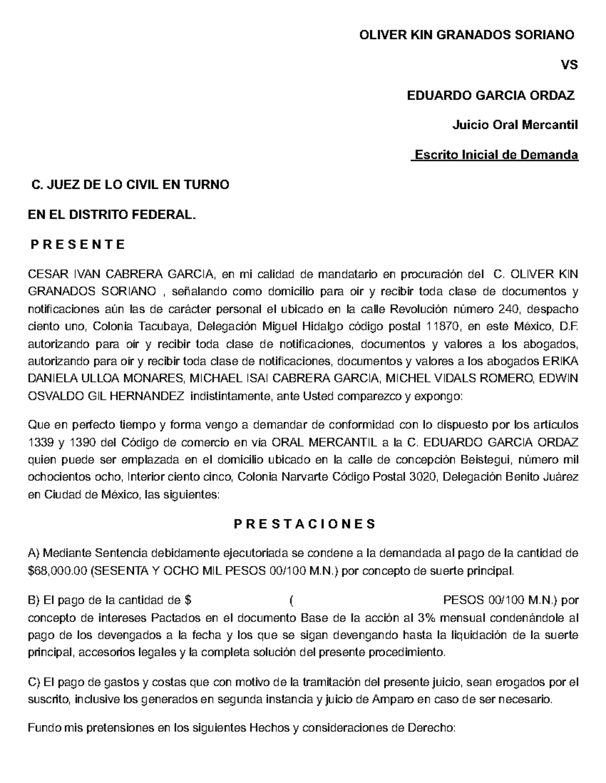 Mercantil - ayuda - OLIVER KIN GRANADOS SORIANO VS EDUARDO GARCIA ORDAZ ...