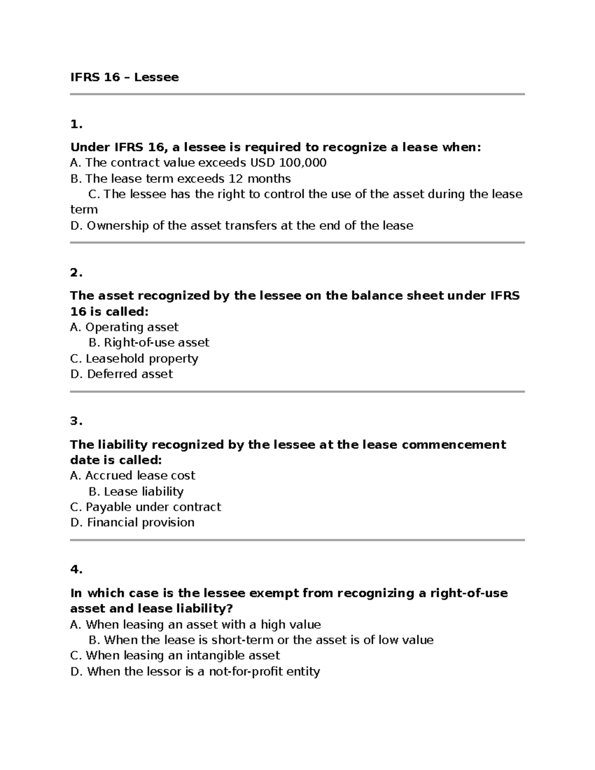 Quiz 3 IFRS 16 Lessee Answers and Explanations - Studocu