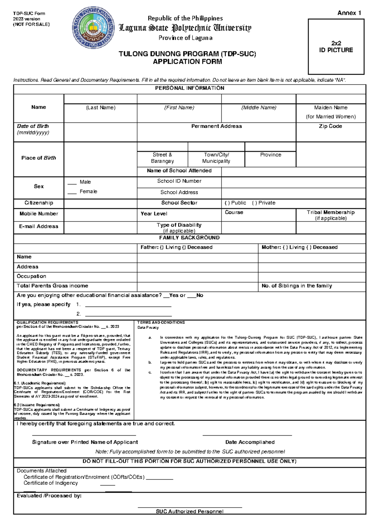 TDP-SUC Application Form Annex 1 (2023) - Guidelines & Requirements ...