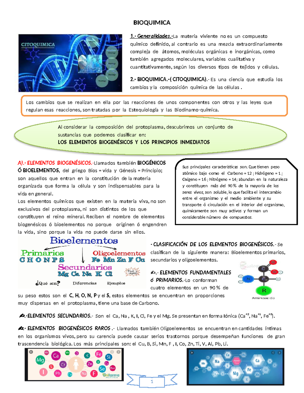 Bioquímica 6to A-E: Composición y Funciones de los Bioelementos - Studocu
