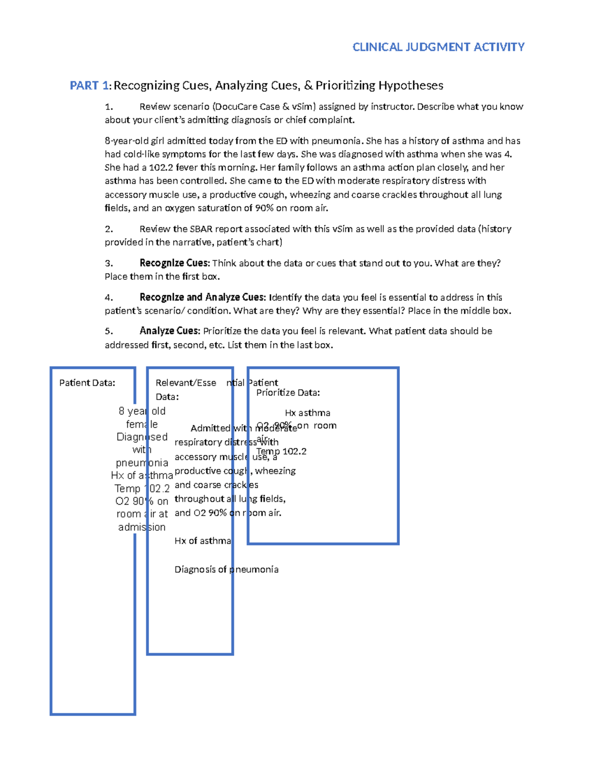 Pre-Sim Clinical Judgment Worksheet - Finalized Edition for Nursing ...