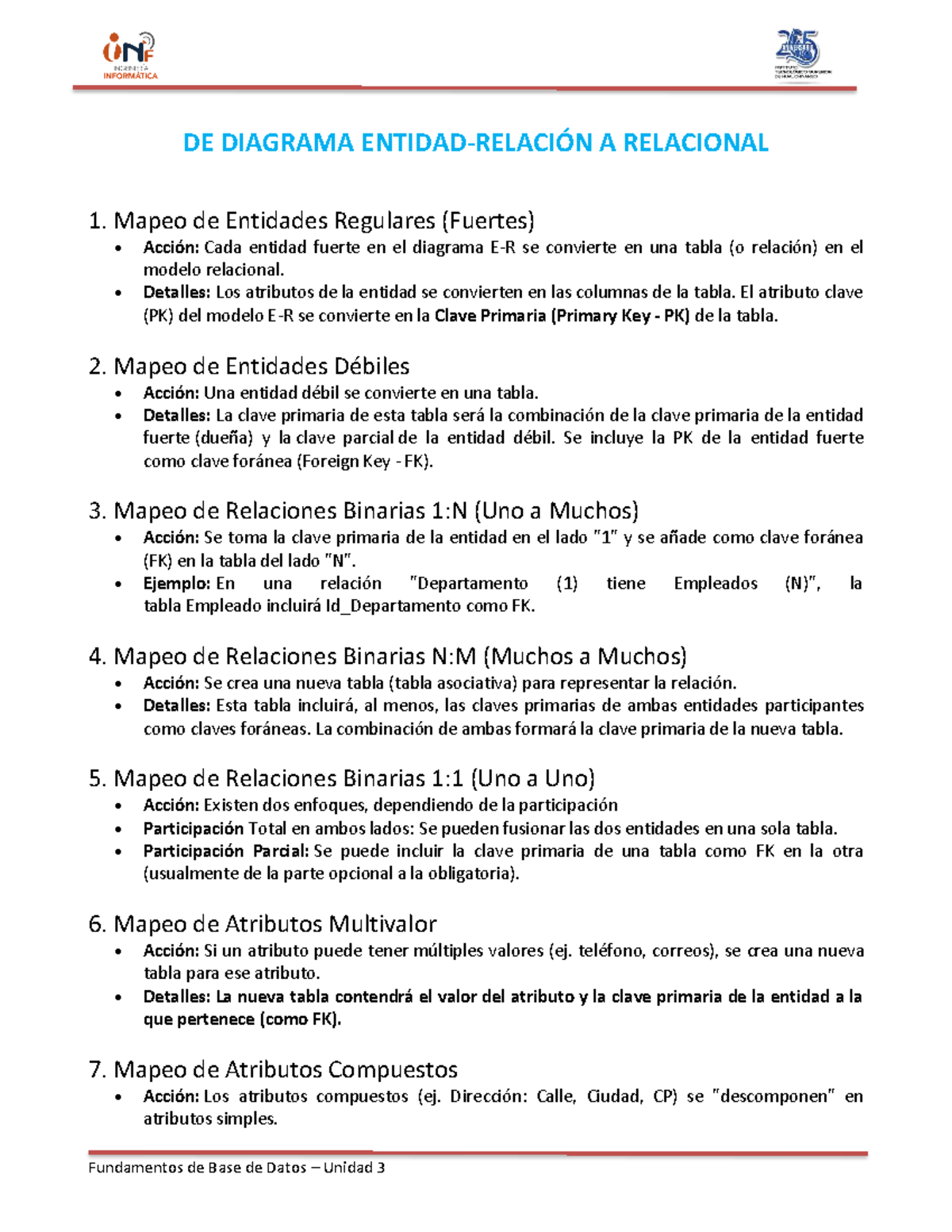 E-R a Relacional: Mapeo de Entidades y Relaciones - FEWFE - Studocu