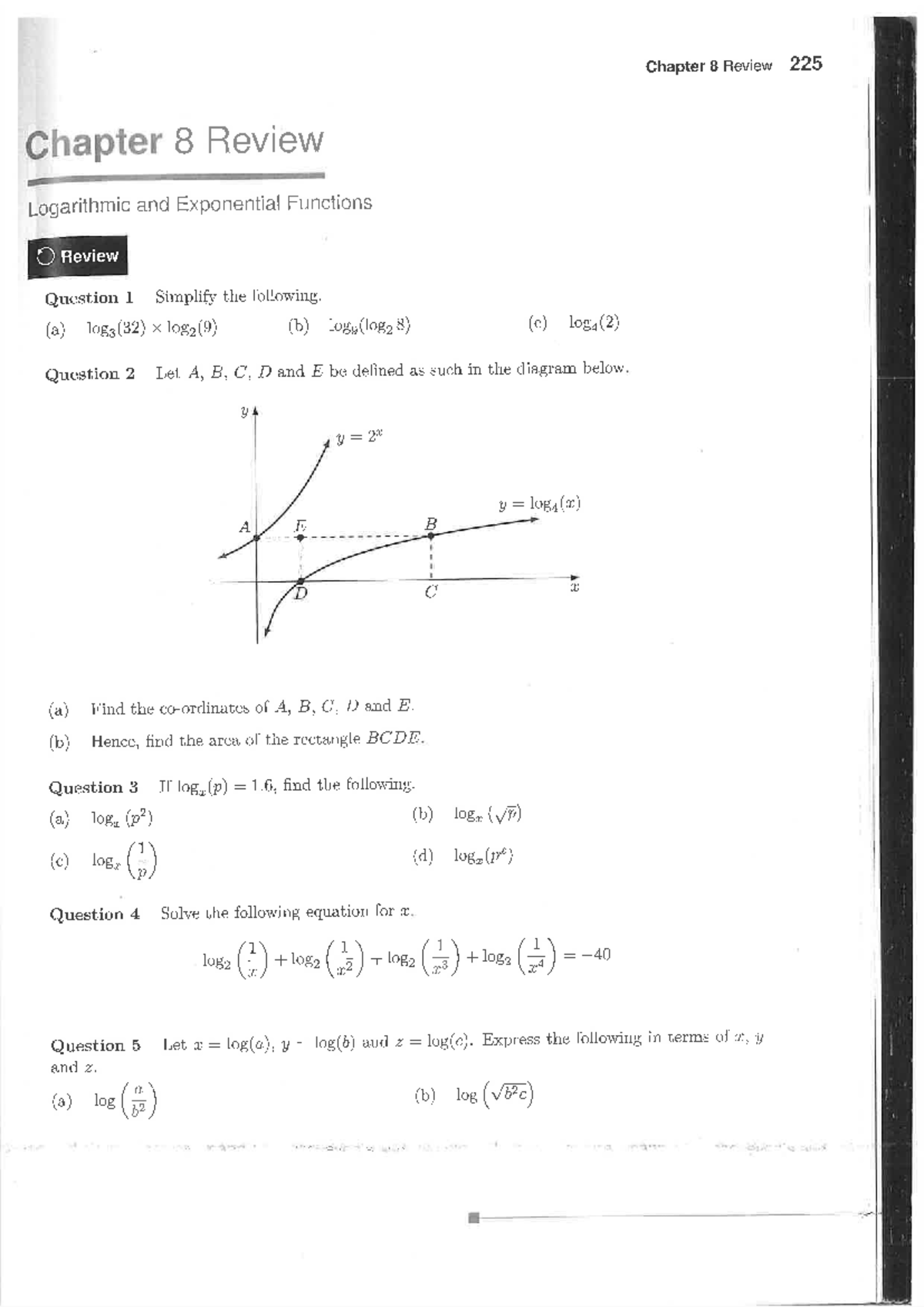 Chapter 8 Review: Logarithmic & Exponential Functions (MATH 225) - Studocu