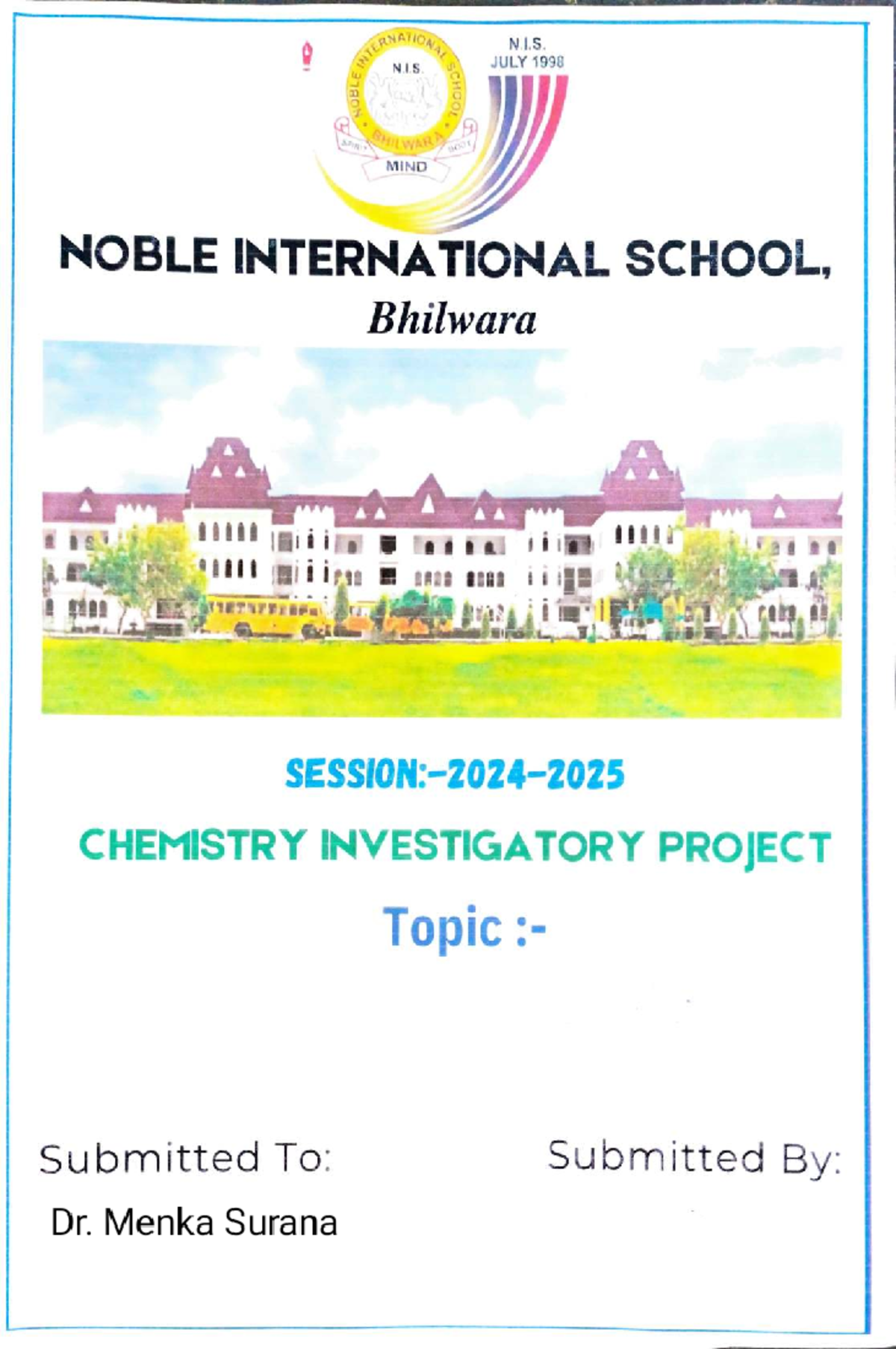 Chemistry Investigatory Project Format - Class XI (Science) - Studocu