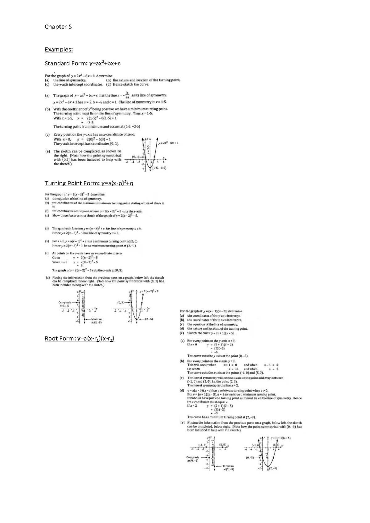 Chapter 5: Quadratic Functions - Standard & Turning Point Forms - Studocu