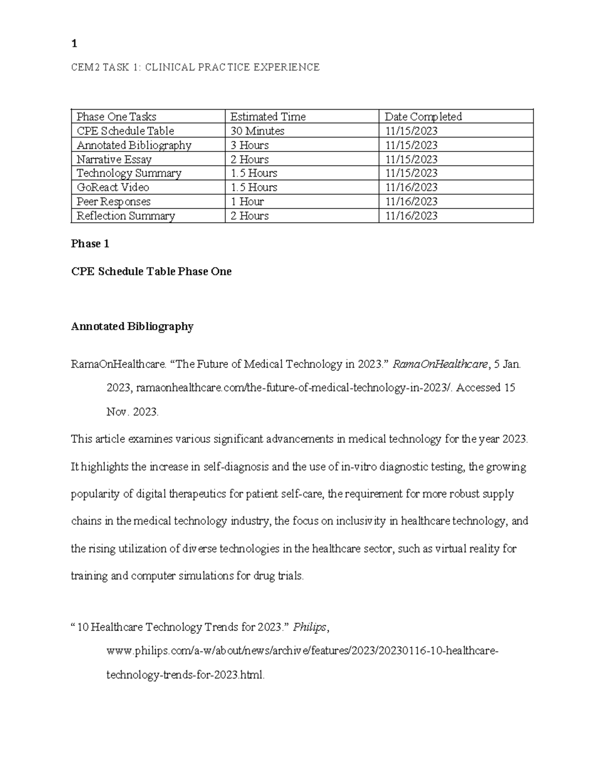 D029 CEM2 TASK 1 - Clinical Practice Experience Overview - Studocu