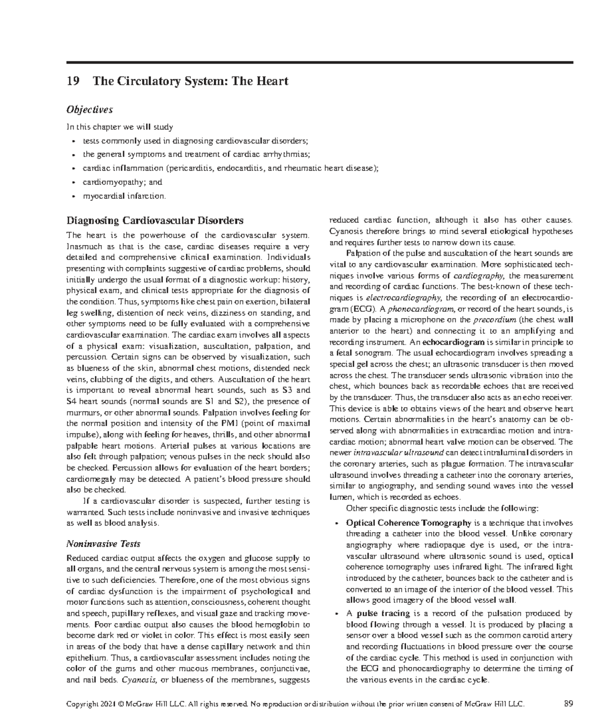 19 The Circulatory System: The Heart - Key Concepts and Diagnostics ...