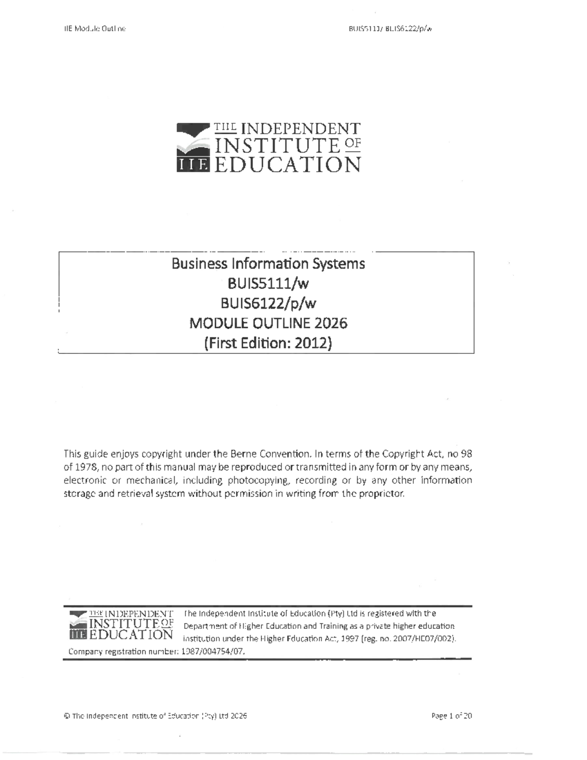 BUIS6122 Business Information Systems Module Outline 2026 - Studocu