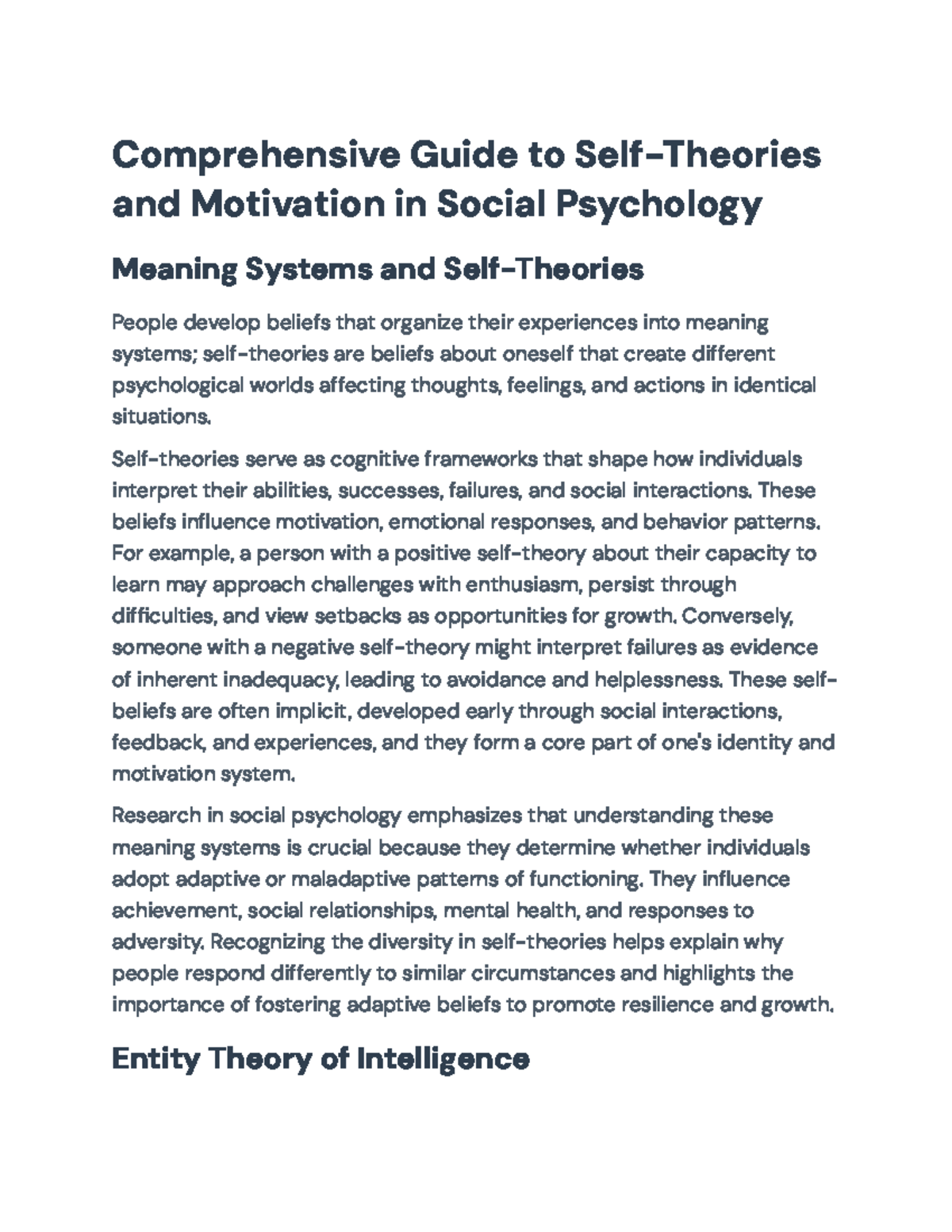 Comprehensive Guide to Self-Theories & Motivation in Psychology (PSY ...