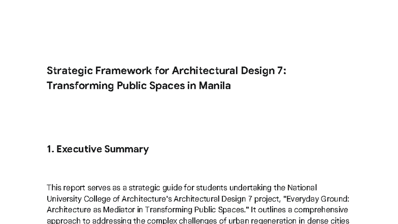 Architectural Design 7: Strategic Framework for Transforming Manila's Public - Studocu