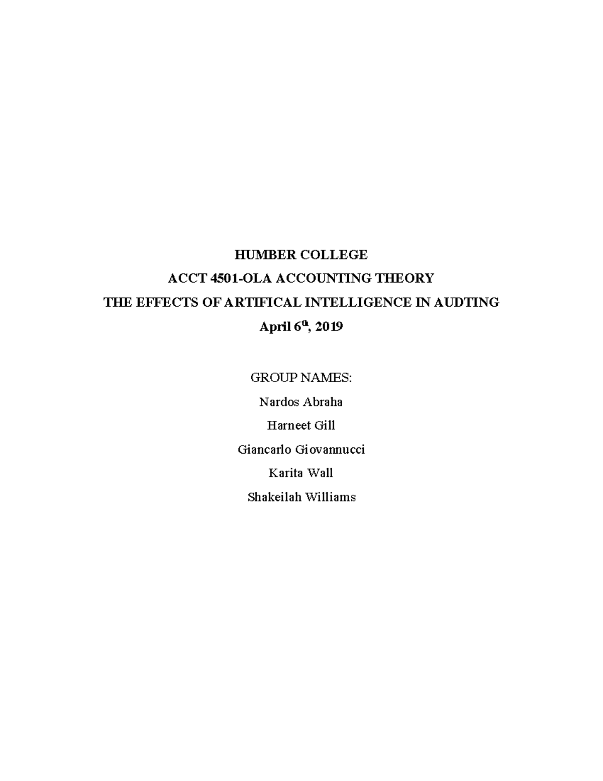 Final Report on AI's Impact in Auditing - ACCT 4501-OLA Capstone - Studocu