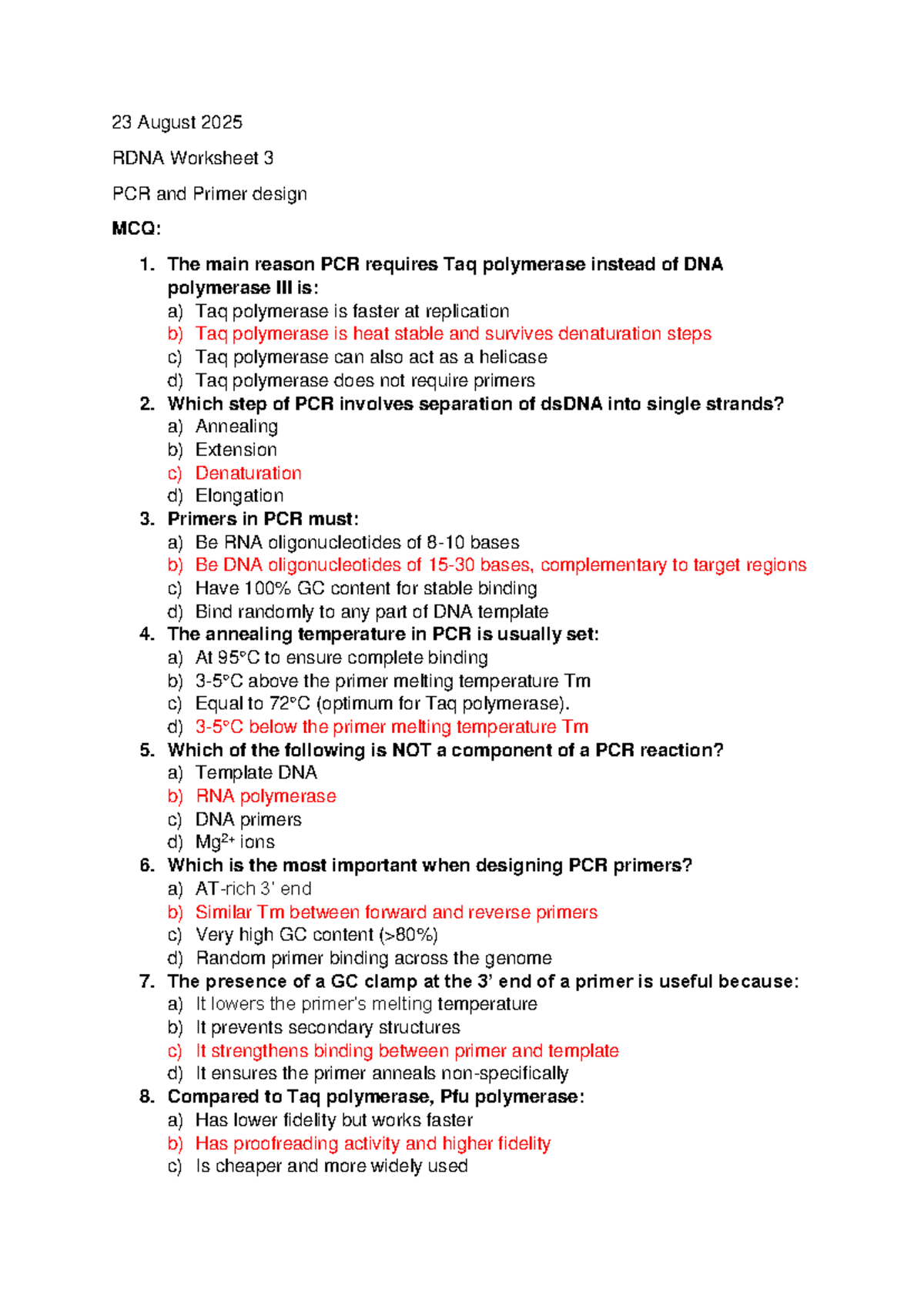 RDNA Worksheet 3: PCR & Primer Design Study Guide - Studocu