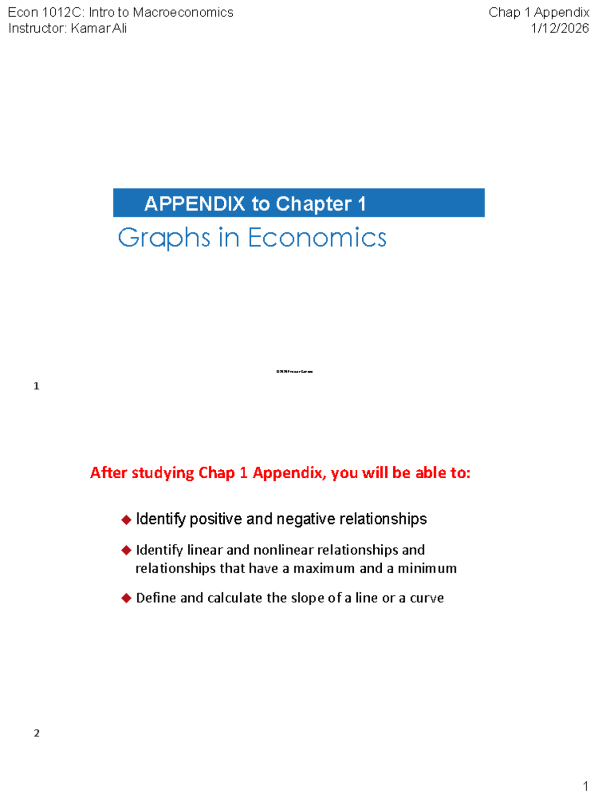Econ 1012C: Lecture Notes on Chapter 1 Appendix - Graphs in Economics ...
