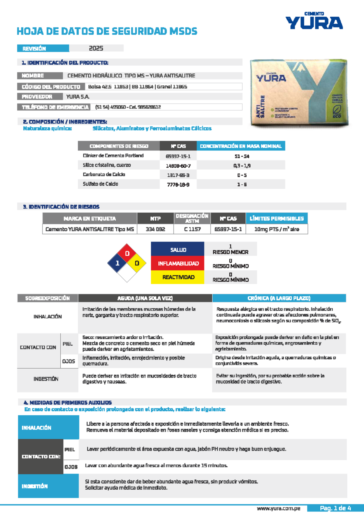 YURA MSDS Ficha de Seguridad del Cemento Hidráulico 2025 - Studocu