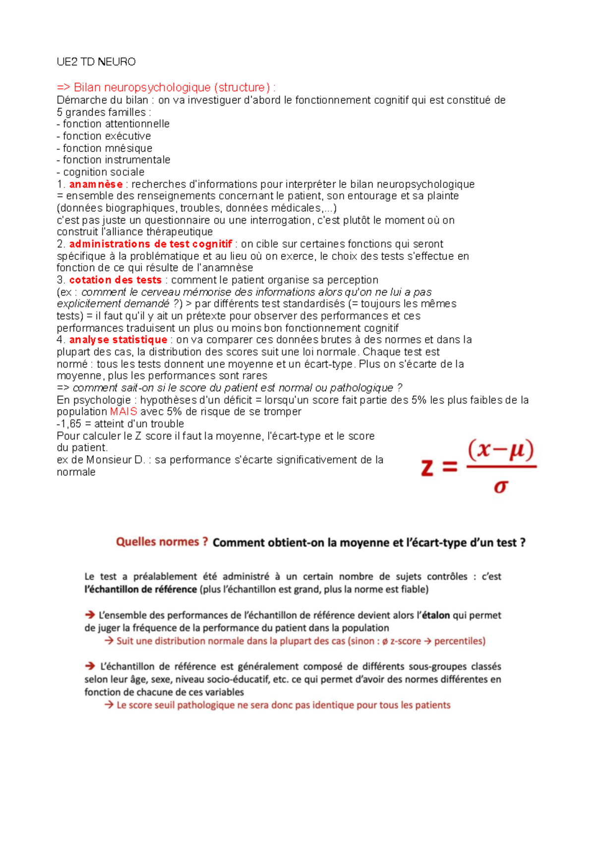 TD UE2 NEURO Bilan Neuropsychologique : Approche et Analyse Cognitives ...
