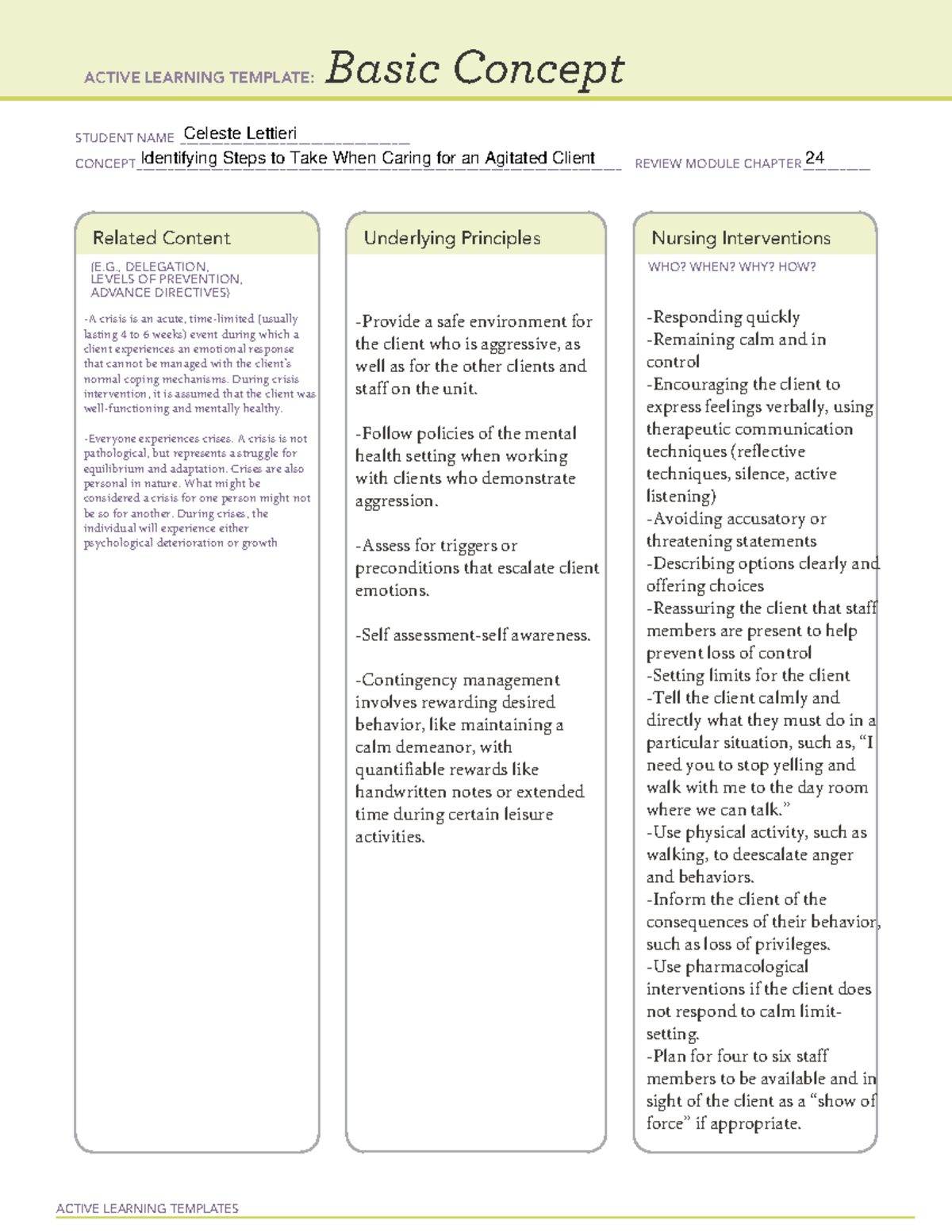 MH 1: Active Learning Template for Managing Aggressive Clients - Studocu