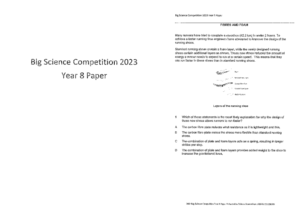 Year 8 Science Competition: Sample Test Overview - Studocu