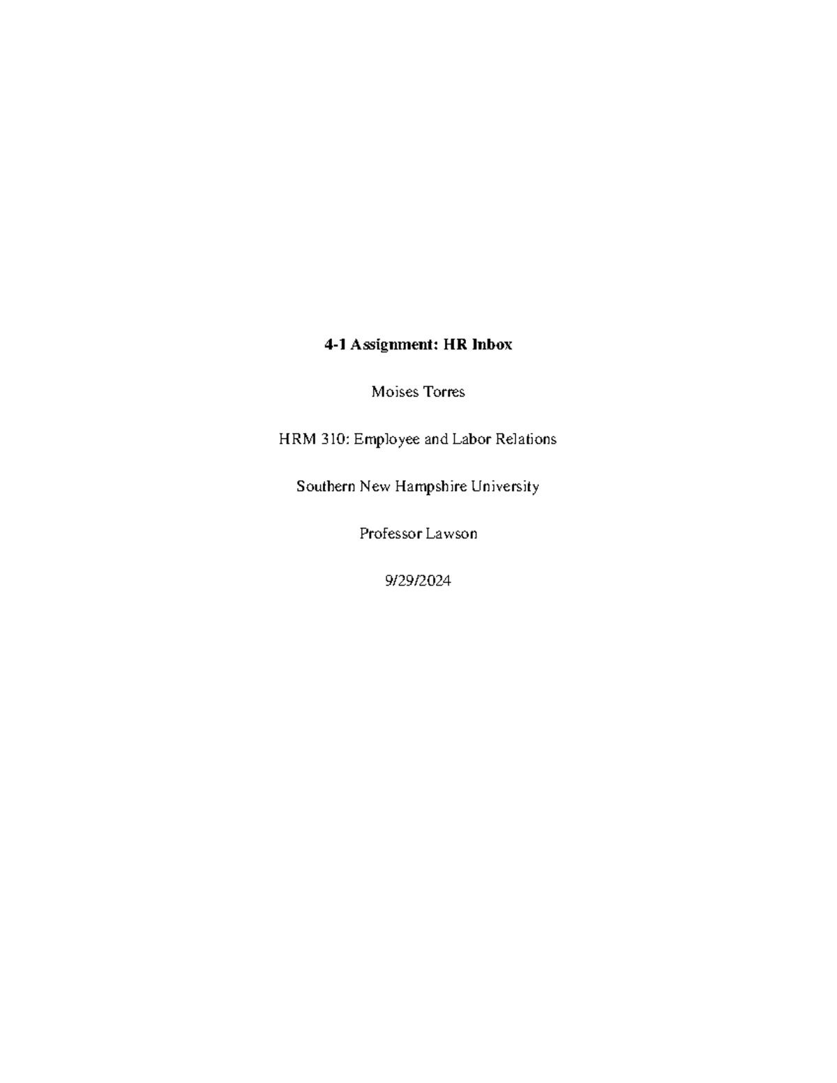 HRM 310: Assignment 4-1 - Responding to HR Inbox Inquiries - Studocu