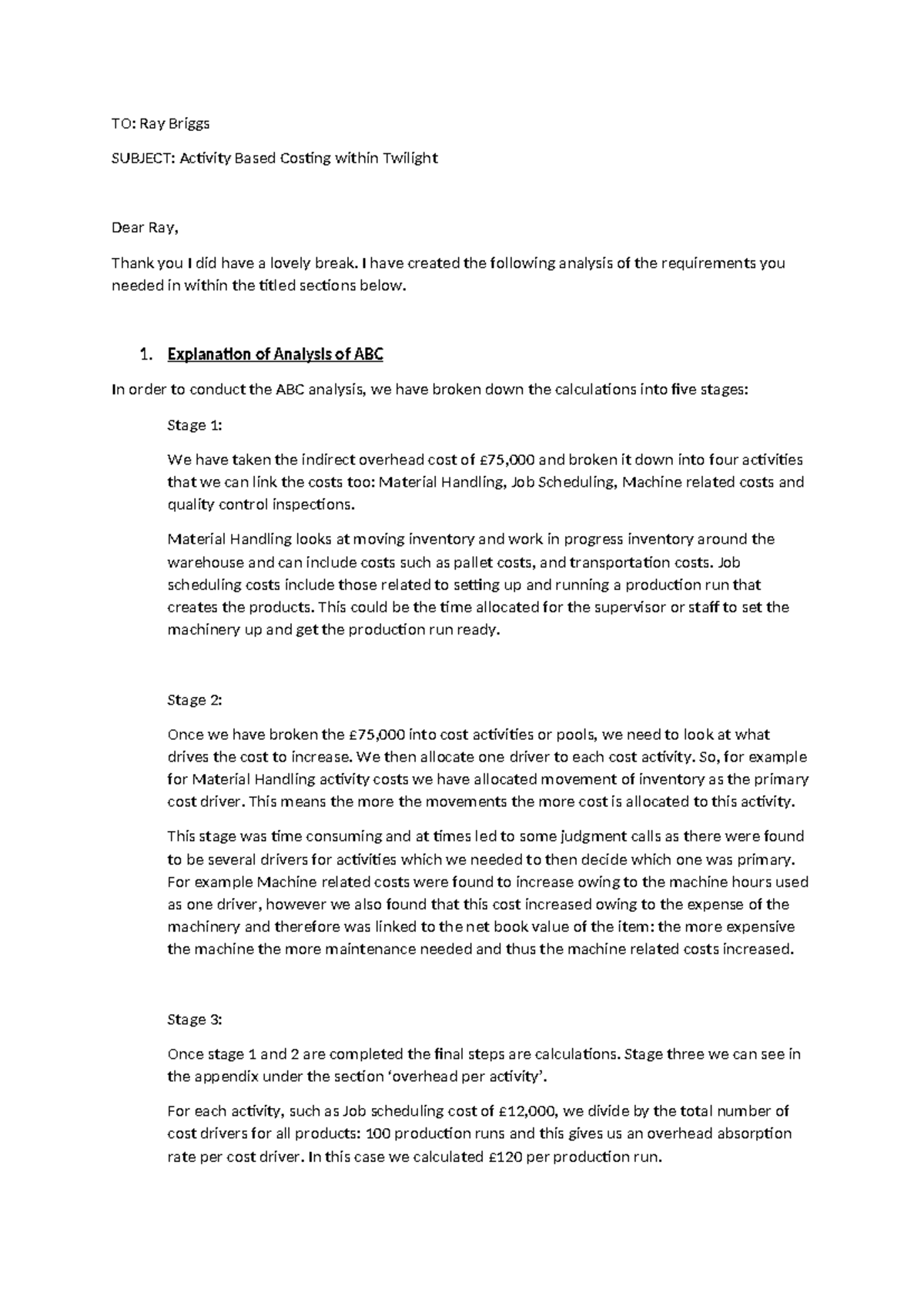 Mock Assignment Question - ABC sample answer - TO: Ray Briggs SUBJECT ...