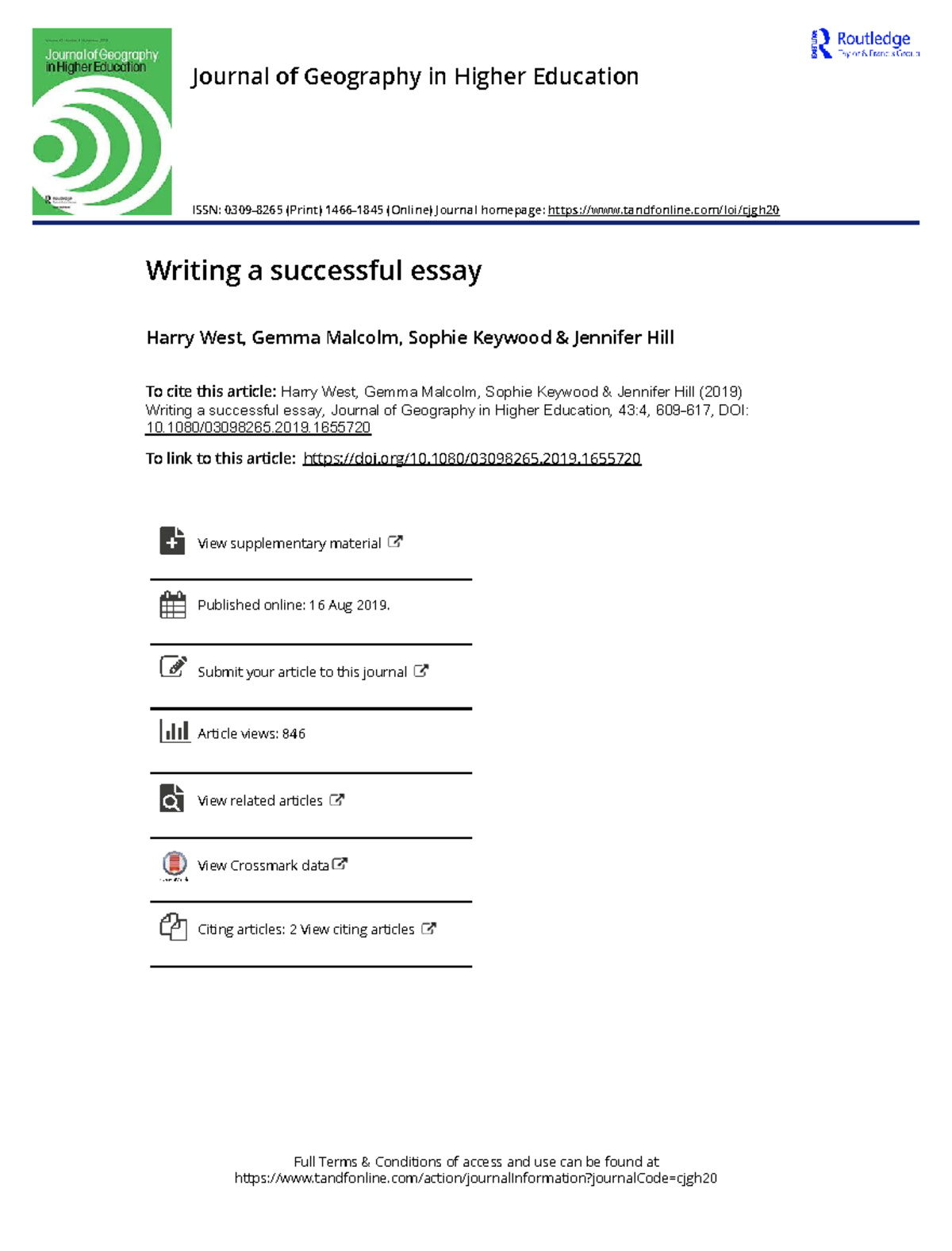 Writing a Successful Essay: A Guide for Students - Studocu