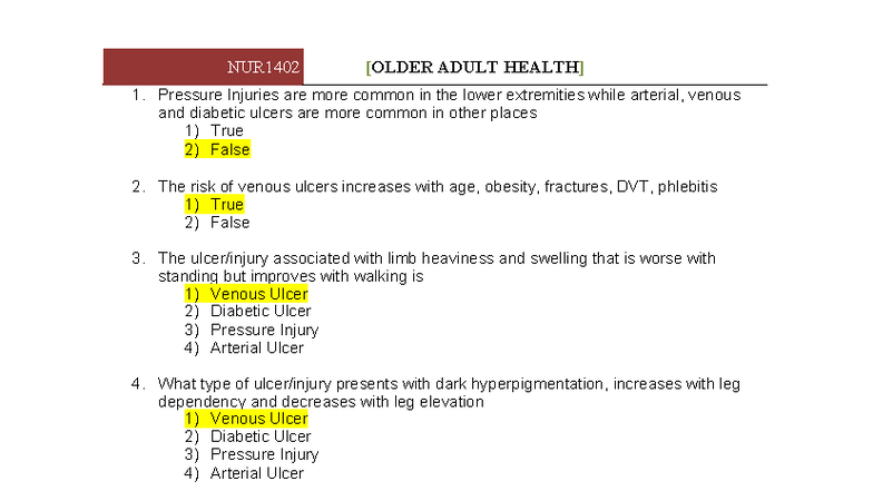 NUR1402 DD402D Week 7 Quiz on Pressure Injuries and Ulcers - Studocu