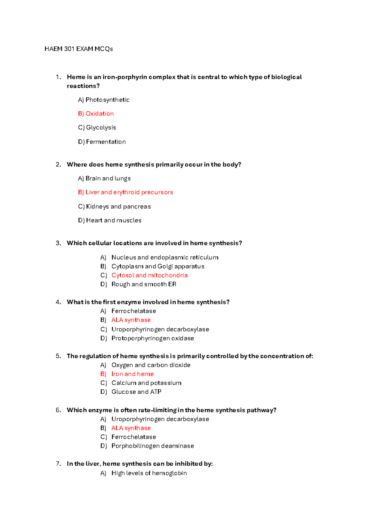 HAEM 301 FINAL EXAM MCQs - WEEK 2 REVIEW - Studocu