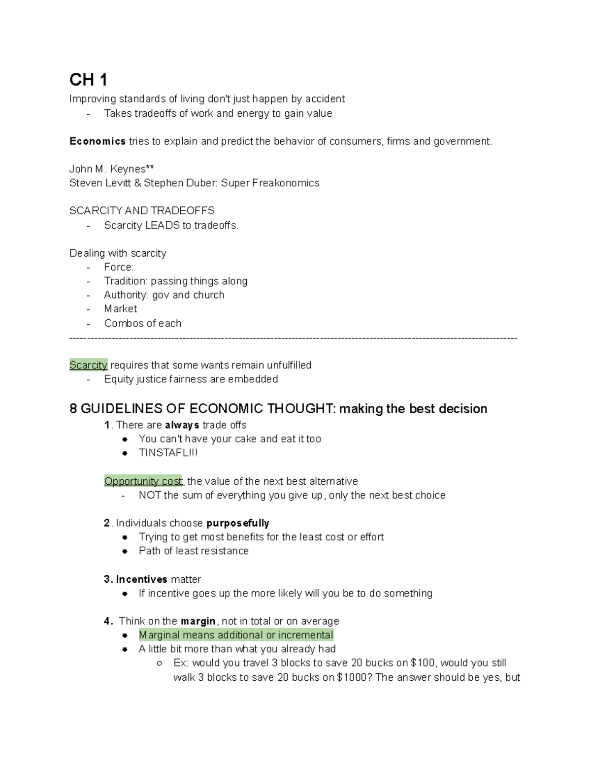 Micro Economics Chapter 1 Summary - Prof. Joe Calhoun - Studocu