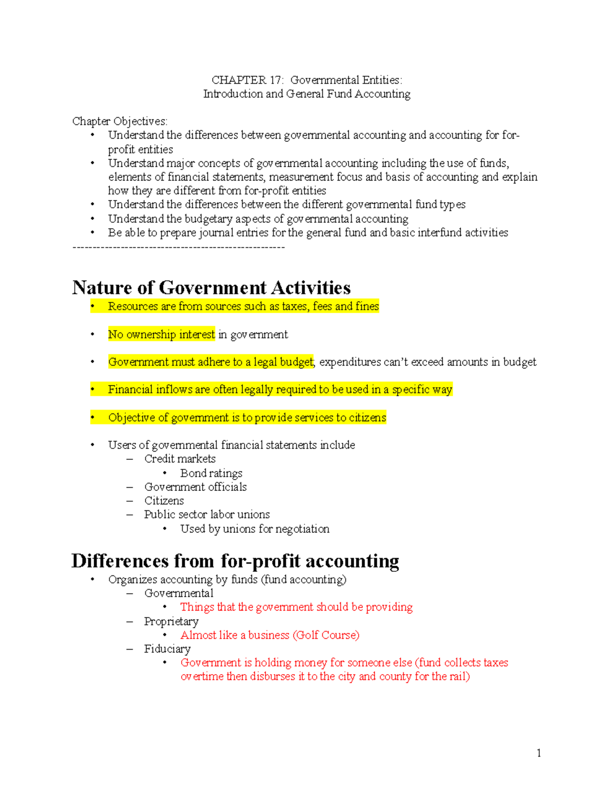 ACC 415 - Chapter 17: Overview of Governmental Entities Accounting ...