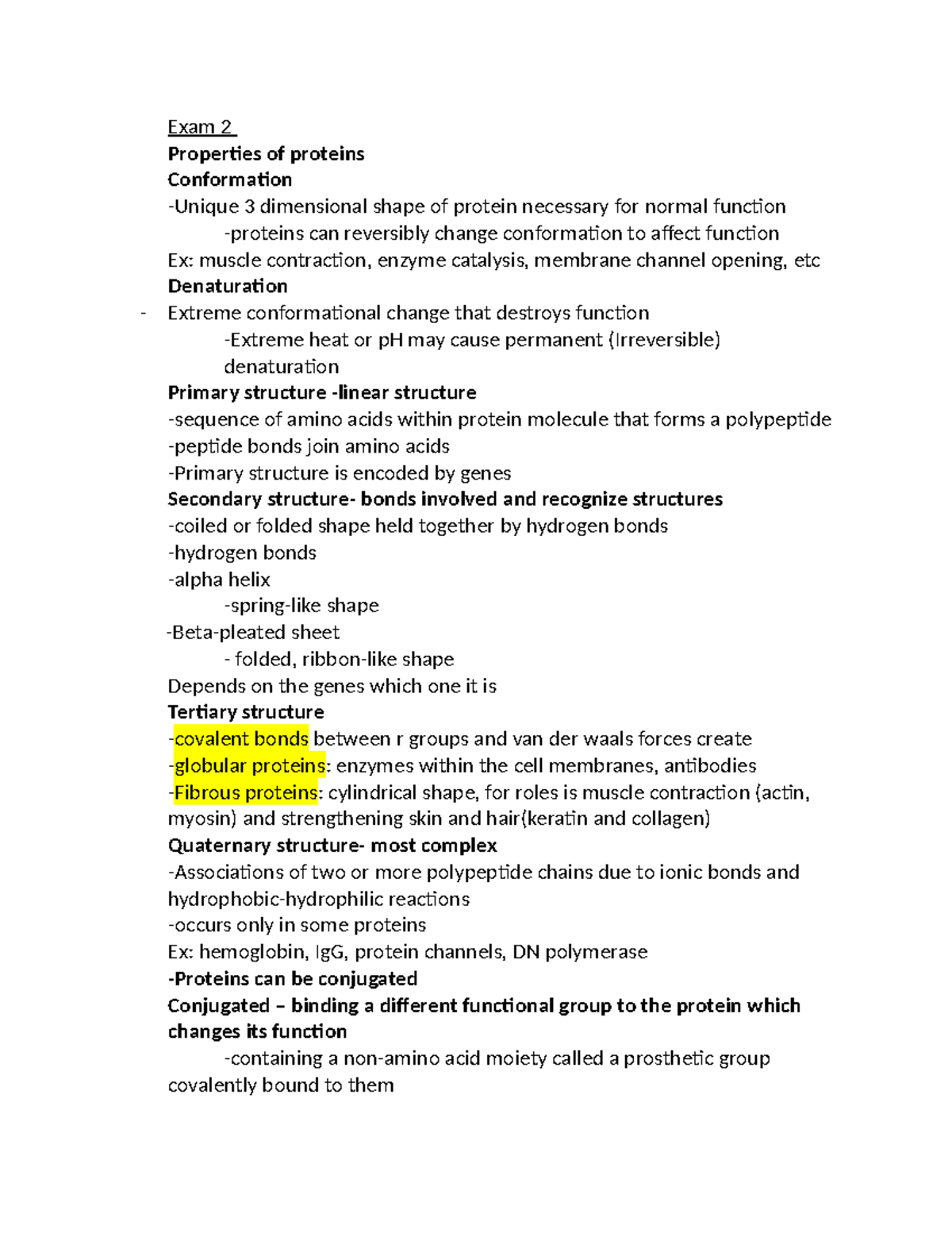 Cell Biology: Proteins, Nucleic Acids, and Membrane Structure (Bio 101) - Exam 2 Properties of ...