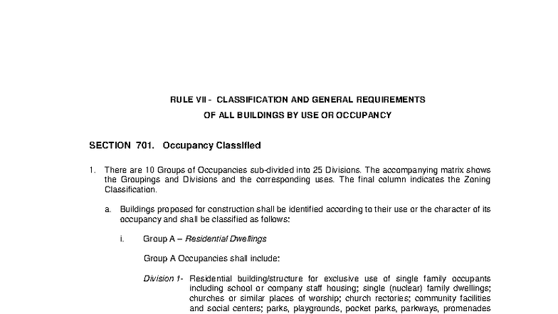 Rule VII: Classification & General Requirements of Buildings (NBC IRR ...