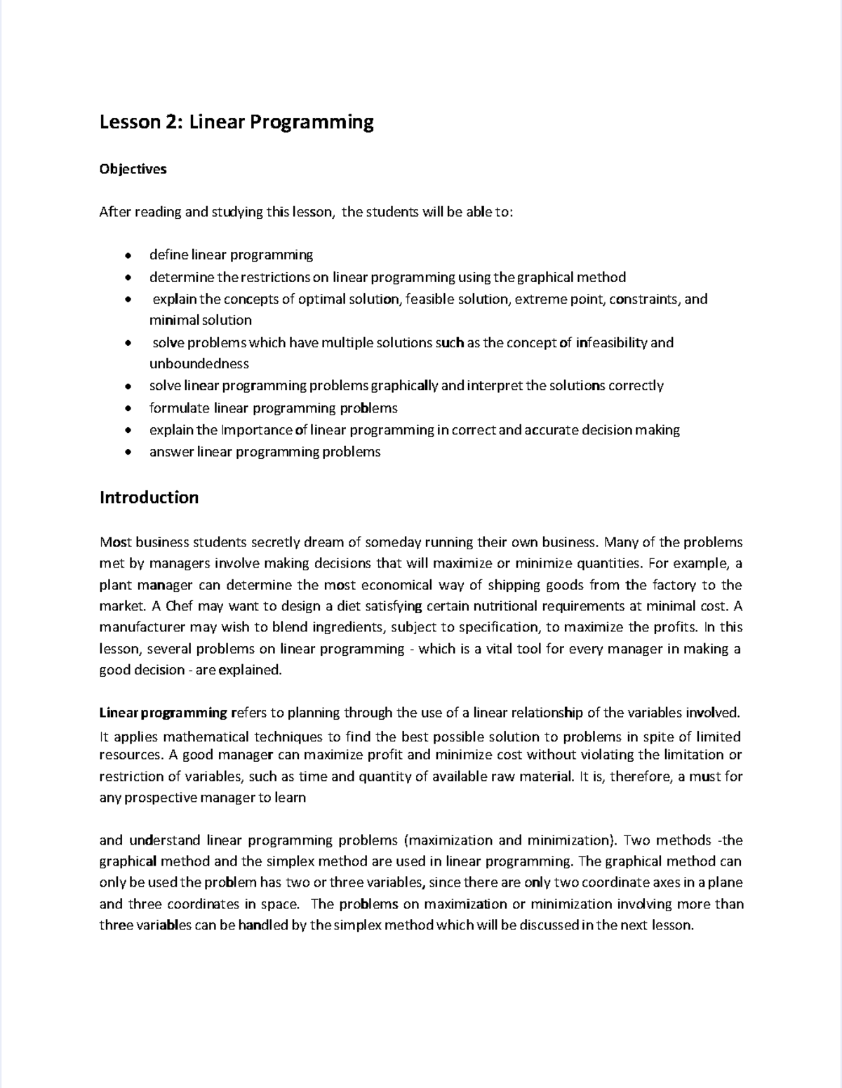 Lesson 2: Linear Programming - Key Concepts and Problem Solving Techniques - Studocu