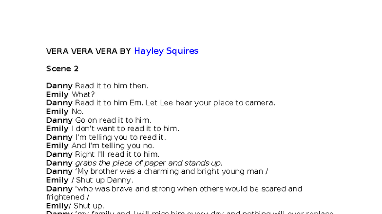Vera Vera Vera - Scene Analysis & Character Interactions Insights - Studocu