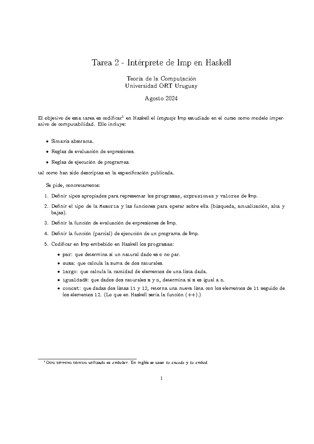 Tarea 2 - Letra - Tarea 2 - Int ́erprete de Imp en Haskell Teor ́ıa de ...