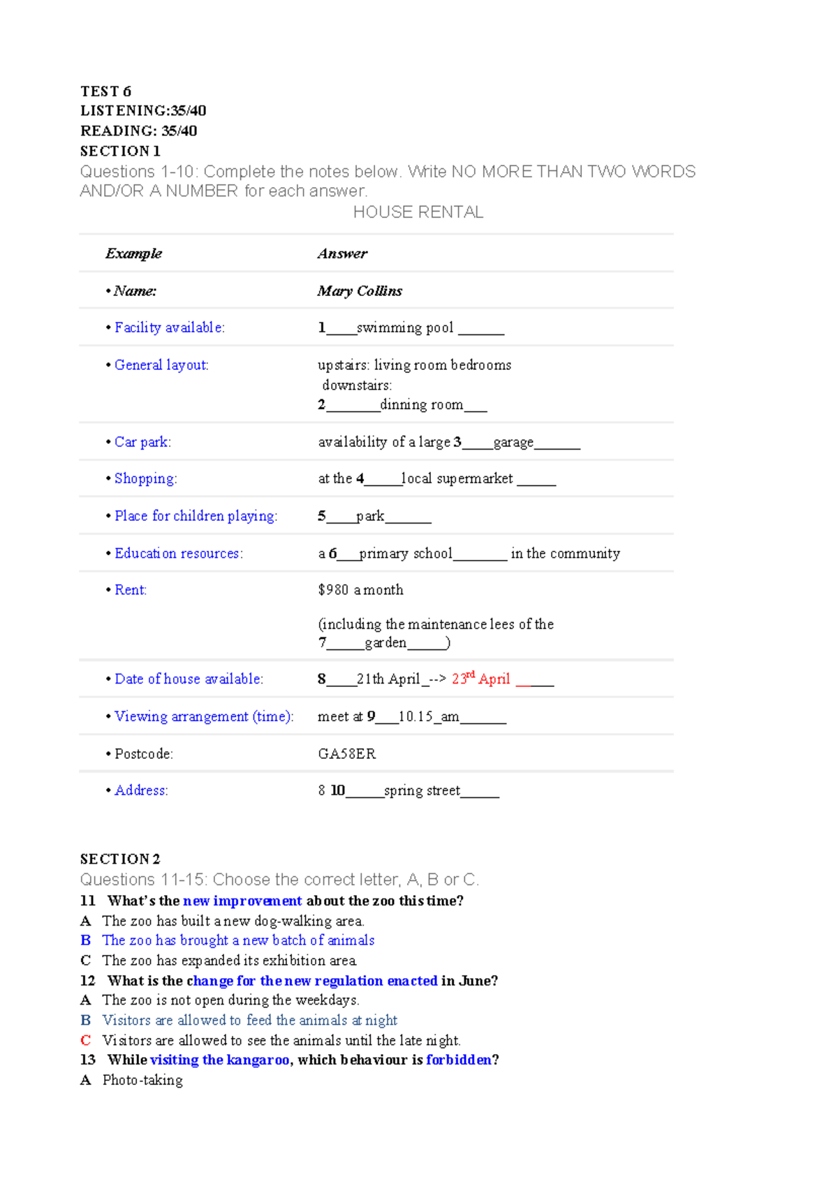 Test 6 Reading: Section 1 & 2 Notes and Questions - Studocu