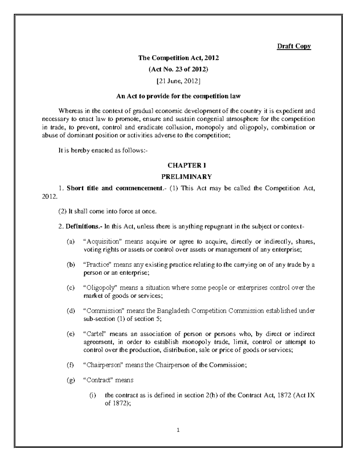Competition Act 2012: Comprehensive Overview and Key Provisions - Studocu