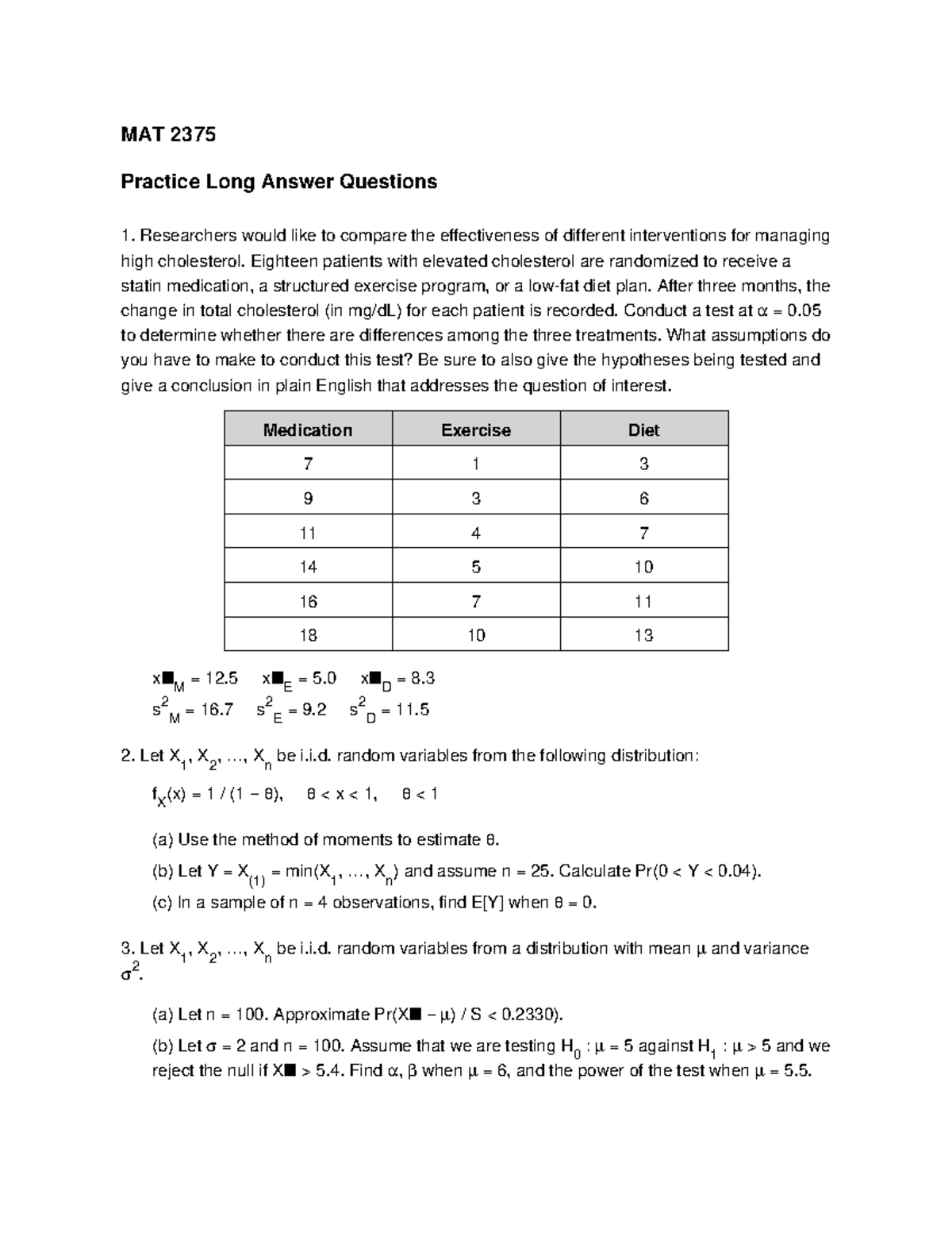 MAT 2375 Practice Final Long Answer Questions - Studocu