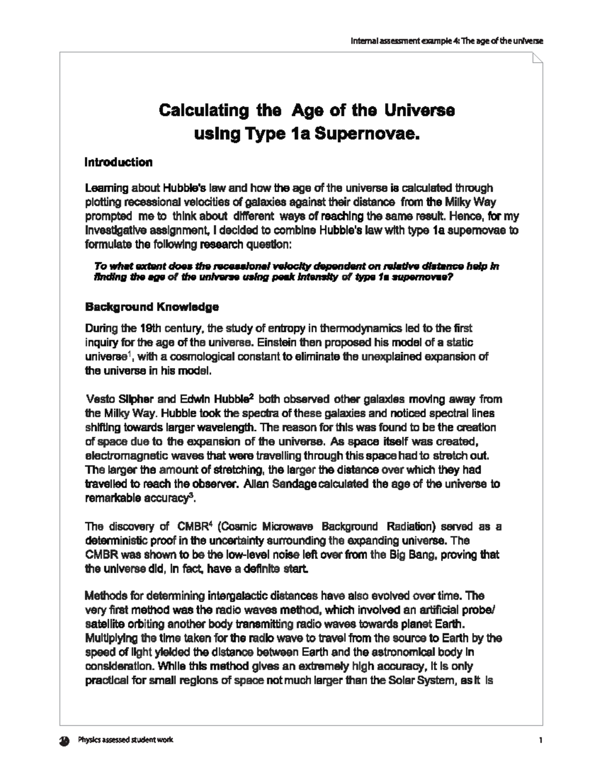 Internal Assessment Example 4: Calculating the Age of the Universe ...