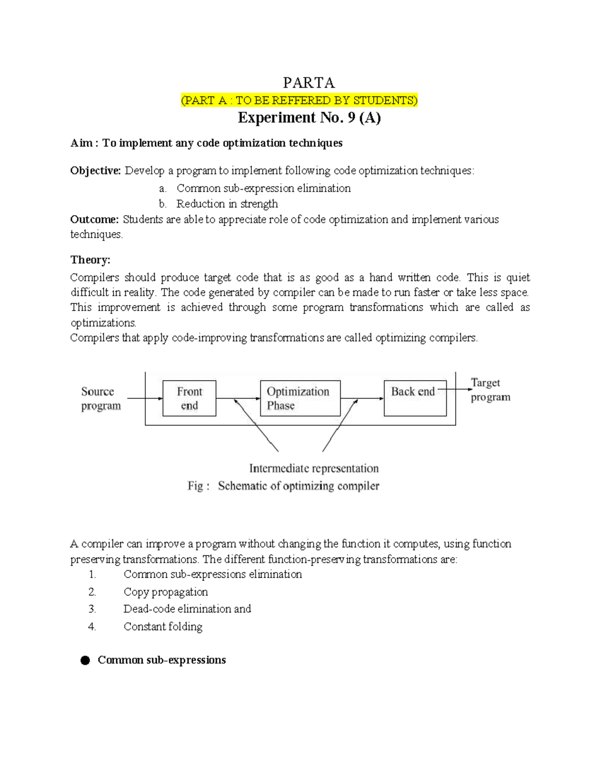 Spcc Experiment 9 Code Optimization Techniques Implementation Studocu