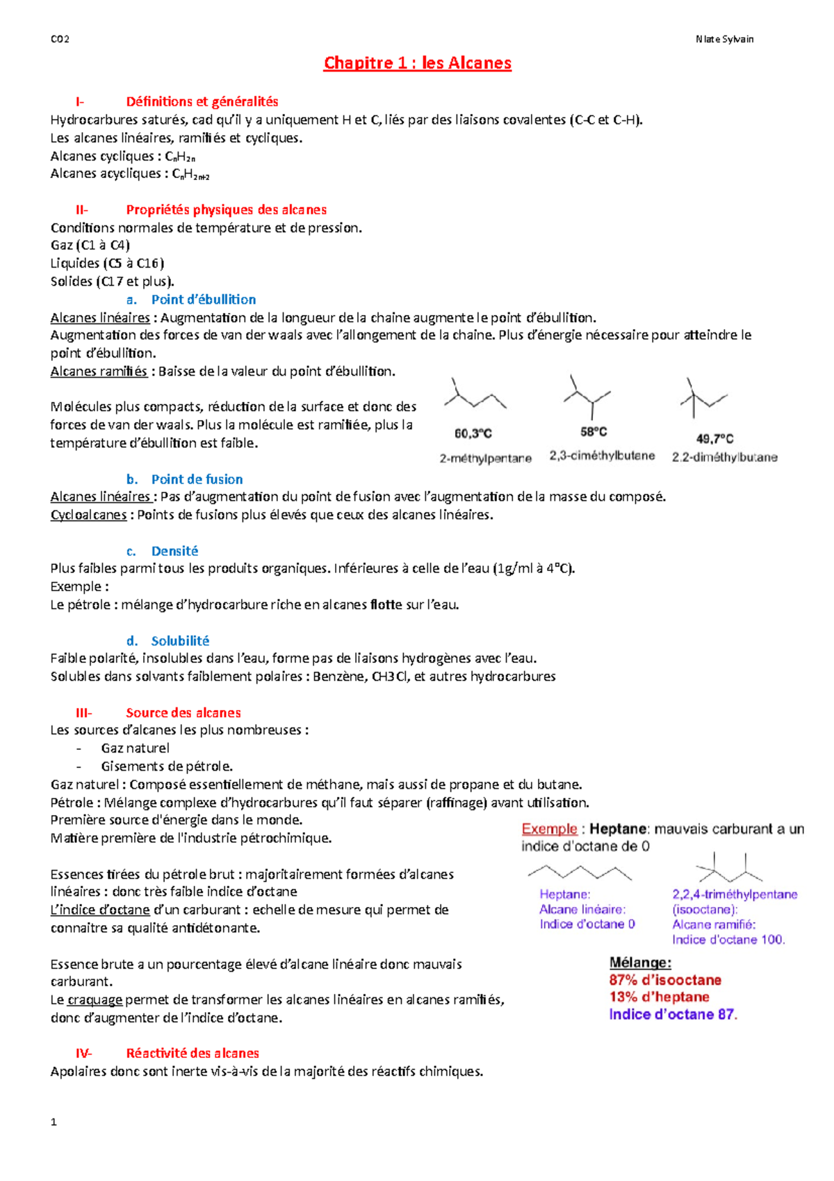 Chapitre 1 : La Réactivité et Propriétés des Alcanes (Chimie 101) - Studocu