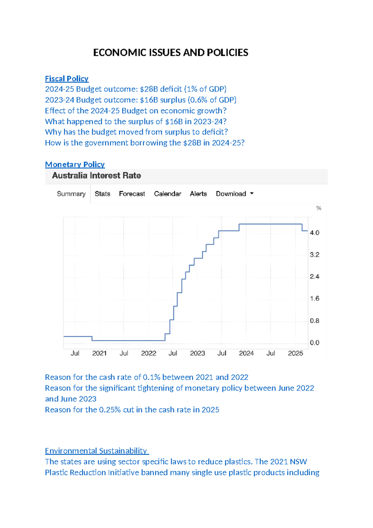 ECON 101: Economic Issues & Policies - Key Notes and Stats - Studocu