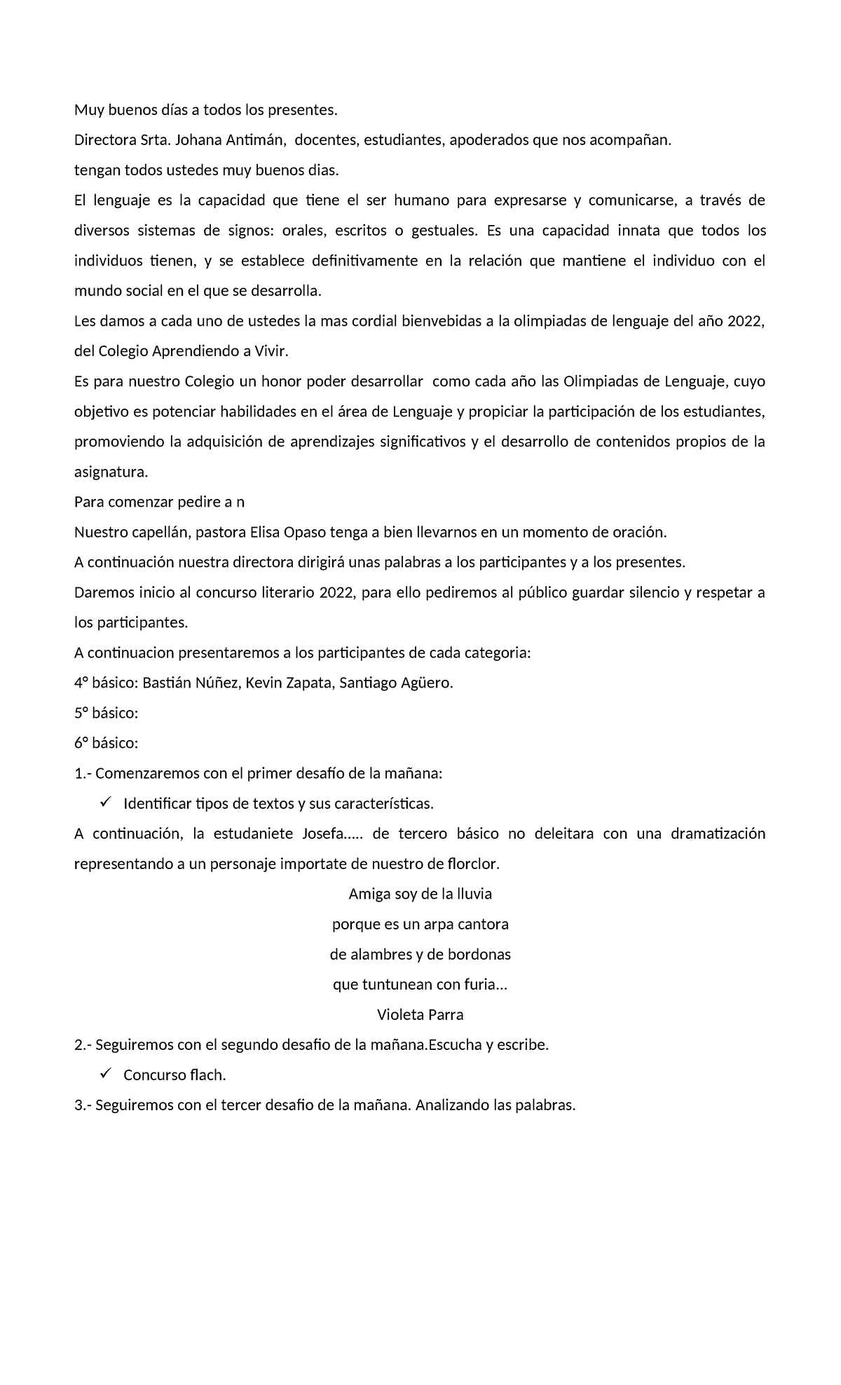 Libreto de las Olimpiadas de Lenguaje 2022 - Colegio Aprendiendo a ...