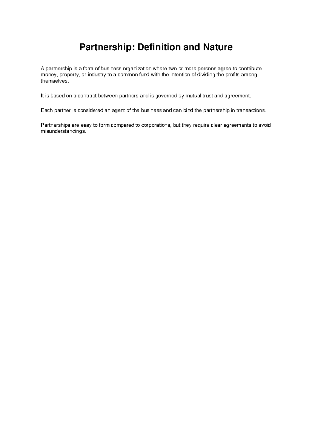 Partnership Notes: Definition, Nature, and Key Characteristics - Studocu