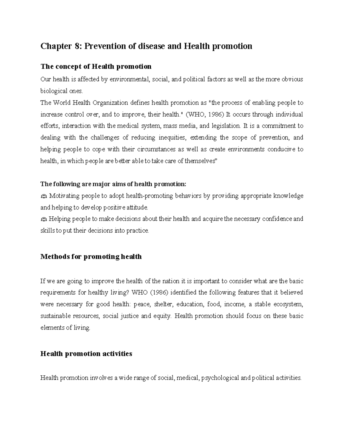 Chap 8: Disease Prevention & Health Promotion Strategies - Studocu