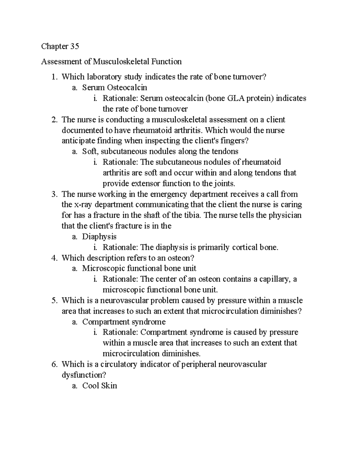 Chapter 35 questions - Chapter 35 Assessment of Musculoskeletal ...