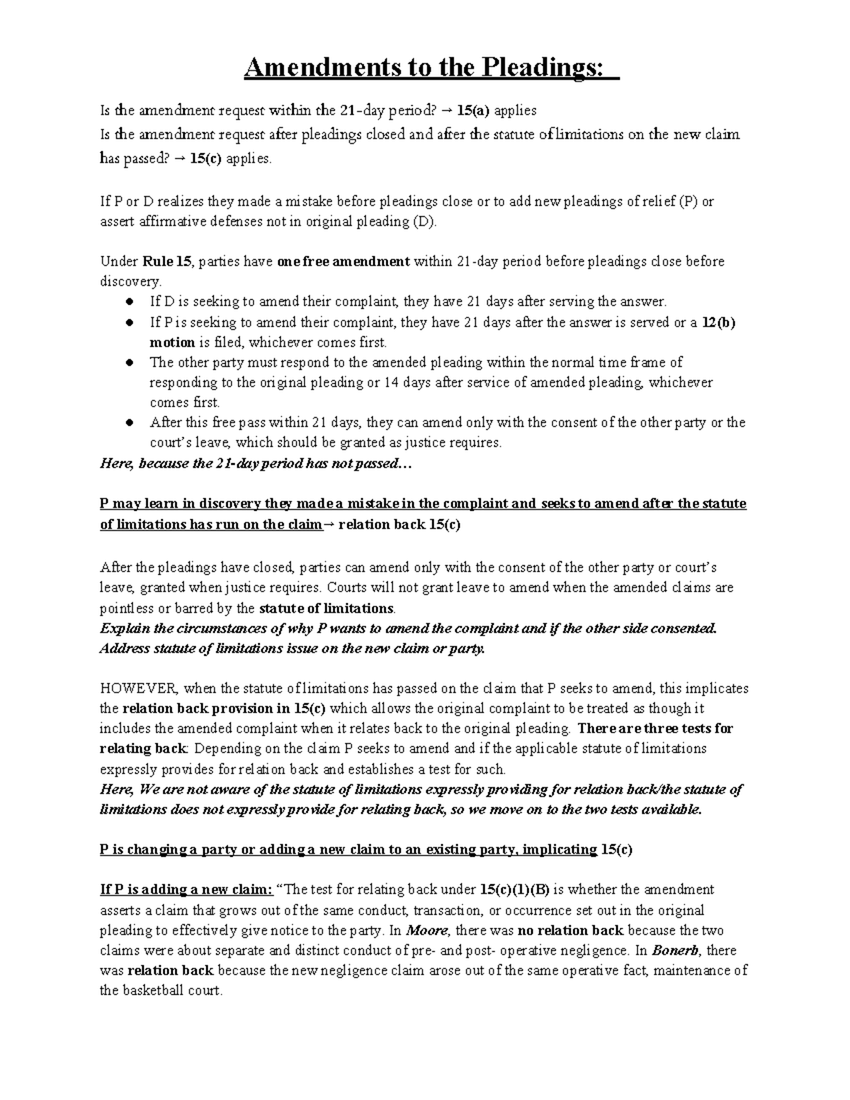 Amendments and Discovery: Analyzing Rule 15 and Summary Judgment - Studocu